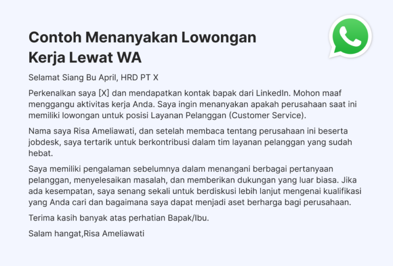 Chat Melamar Pekerjaan dan Contoh Menanyakan Lowongan Kerja Lewat WA